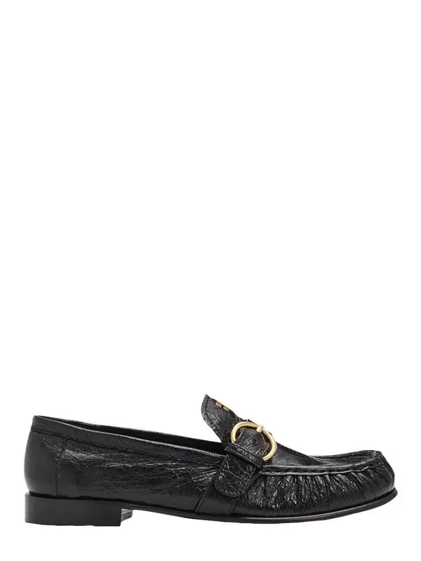 Miu Miu Crinkled Leather Buckled Moccasin Loafers - Nero