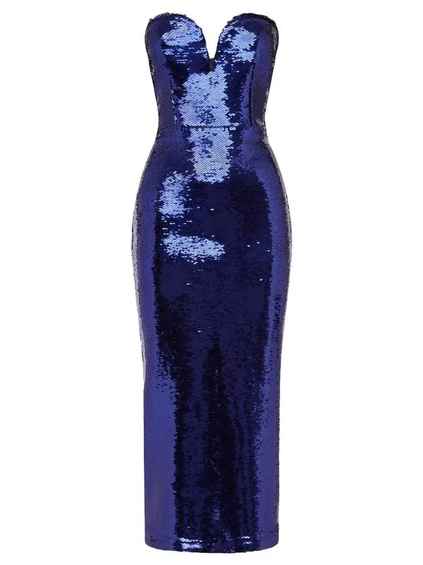 Alex Perry Strapless Sweetheart Sequined Midi Dress - Iris