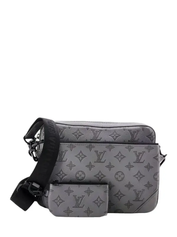 LOUIS VUITTON Trio Messenger Bag Monogram Shadow Leather Crossbody Bag - Grey