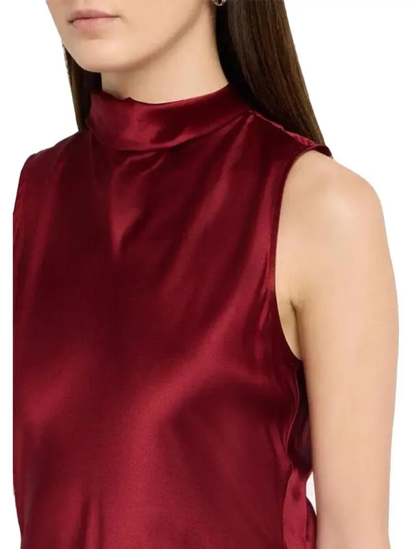Eileen Fisher Sleeveless Mock-neck Satin Midi Dress - Red