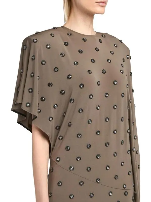 Stella McCartney Crystal Studded Draped Jersey Midi Dress - Mud
