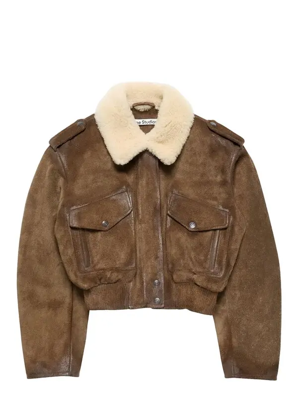 Acne Studios Jacket Suede Bomber Shearling Collar - Brown