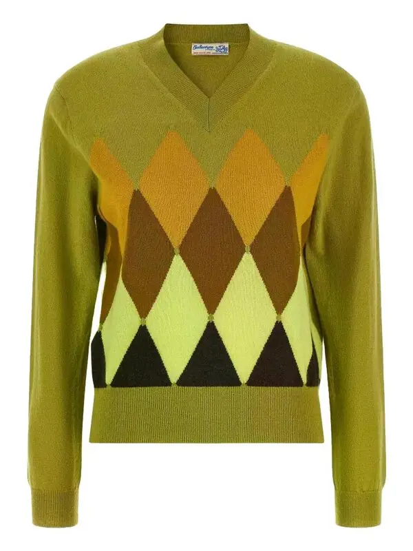 BALLANTYNE Diamond Intarsia V-neck Sweater - Green