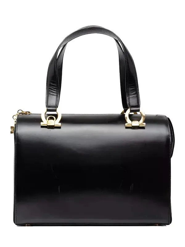 FERRAGAMO 1990-2000 Smooth Calfskin Gancini Boston Bag Satchel - Black
