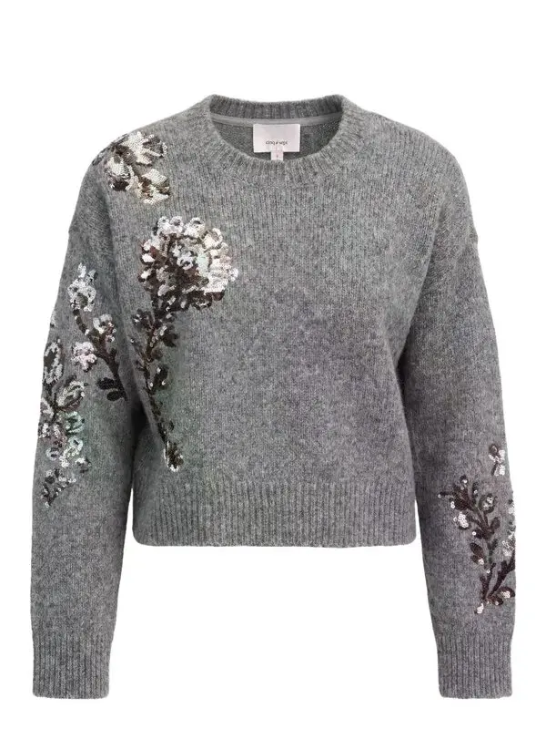 Cinq À Sept Esmerine Sequin-embellished Floral-motif Sweater - Grey