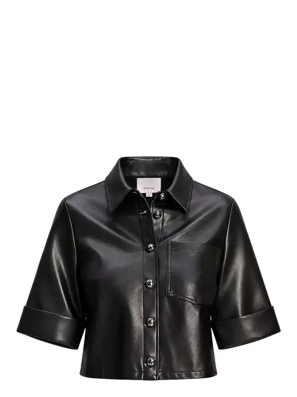 Cinq À Sept Aiden Faux-leather Cropped Shirt - Black
