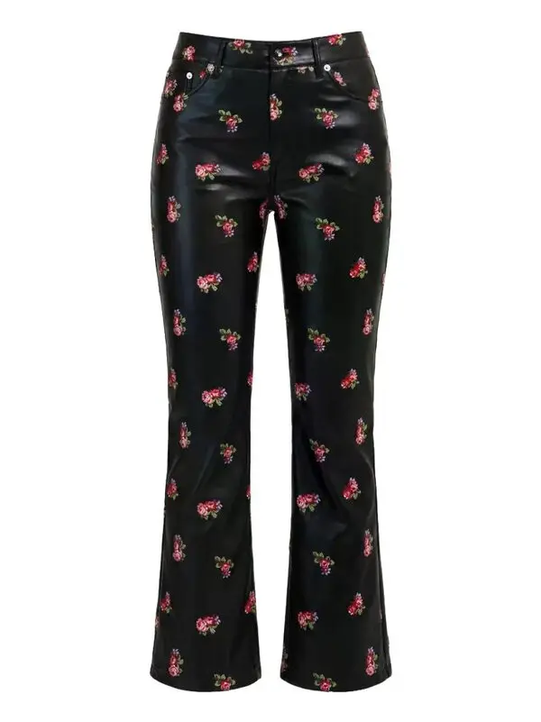 Cinq À Sept Stevie Tossed-roses Faux-leather Trousers - Black