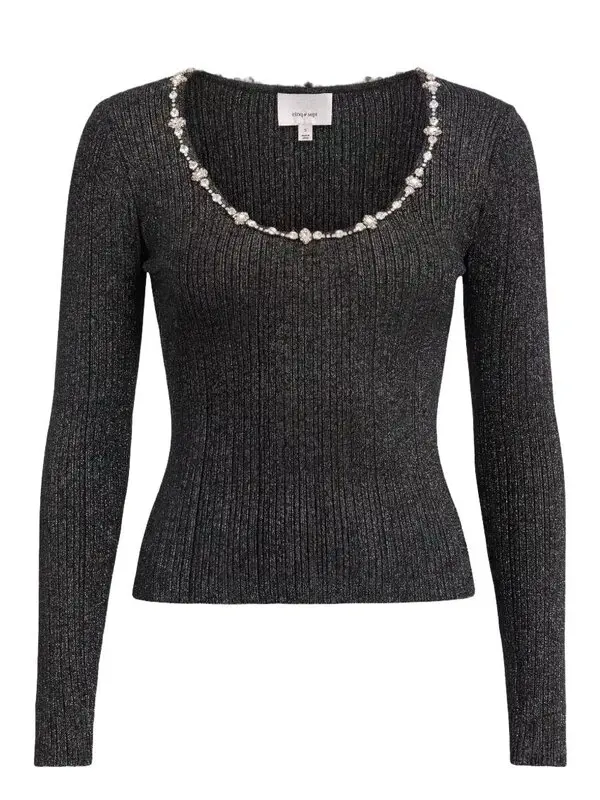 Cinq À Sept Aminta Crystal-embellished Ribbed T-shirt - Black