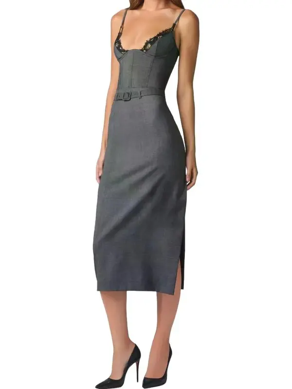 Kiki De Montparnasse Prince Of Wales Belted Midi Skirt - Grey