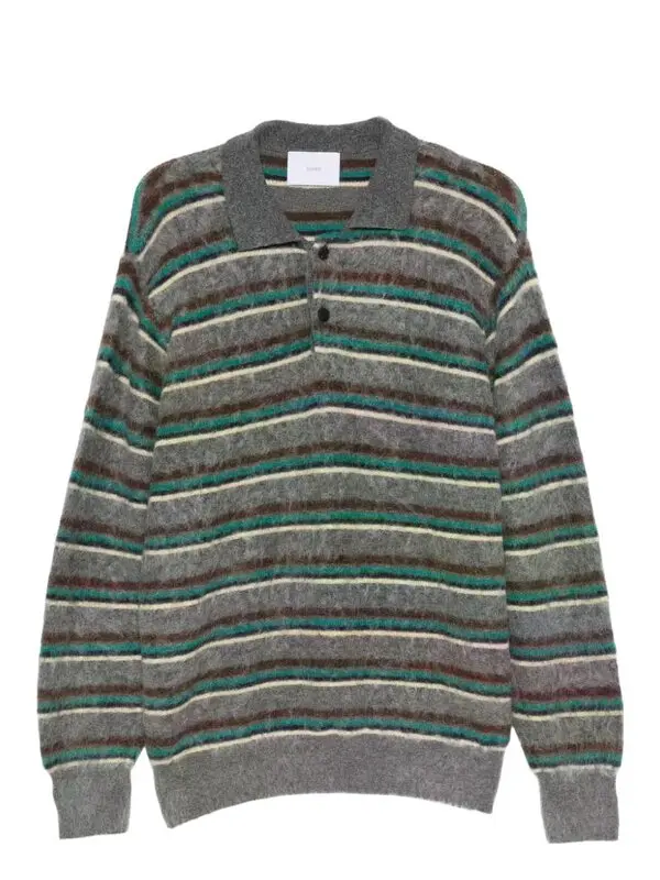 SSSTEIN Striped Polo-collar Sweater - Grey
