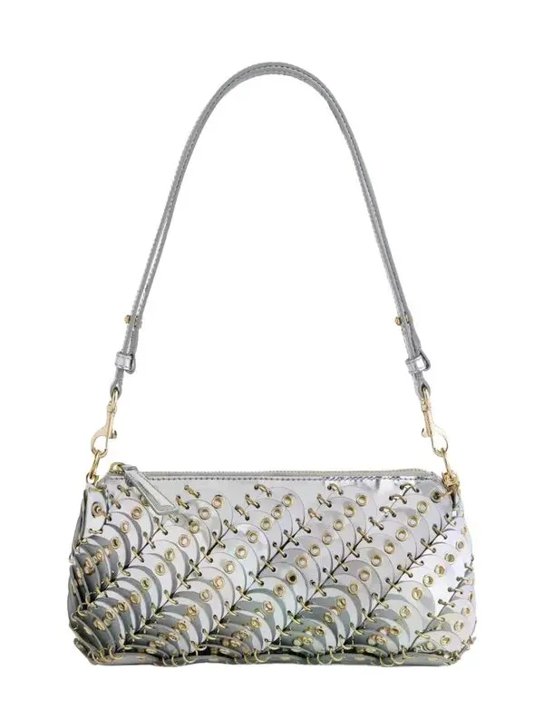 Rabanne Small Bag In Leather With Tone On Tone Eyelets - Silver