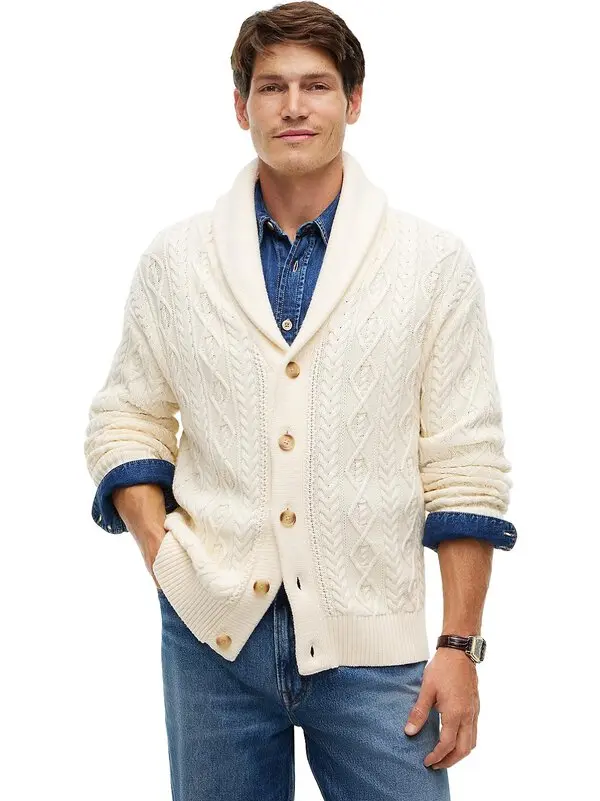 Tommy Hilfiger Signature Stripe Cable Knit Cardigan - Cream