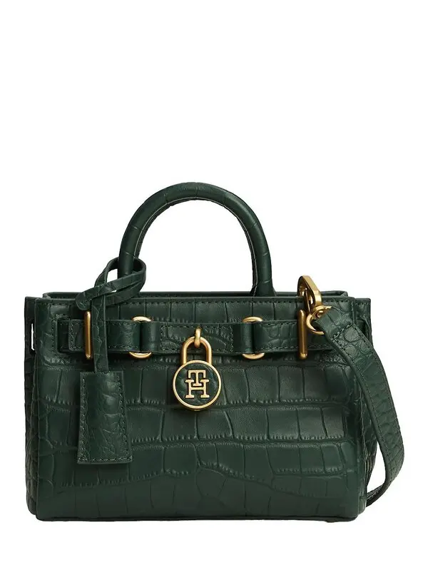 Tommy Hilfiger Croc-embossed Leather Micro Tote Bag - Forest Eclipse