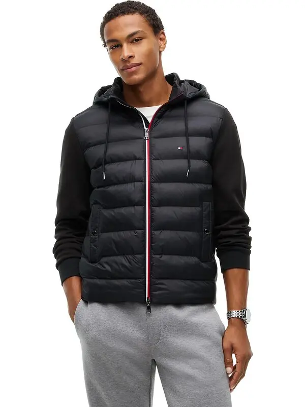 Tommy Hilfiger Th Performance Mixed-media Zip Hoodie - Black