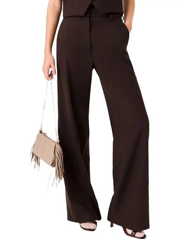 Maje Rhinestone Embellished Wide Leg Pants - Brown