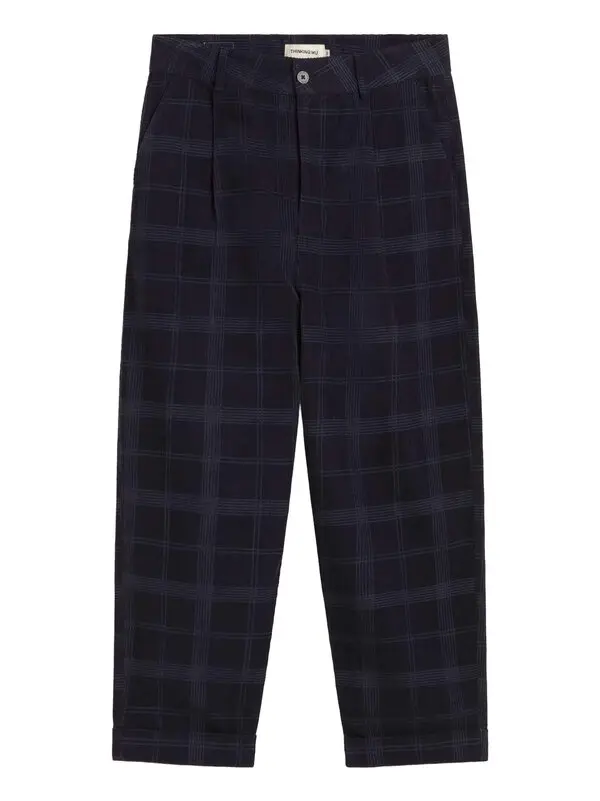 THINKING MU Friend Checkered Micro-corduroy Carrot Pants - Blue