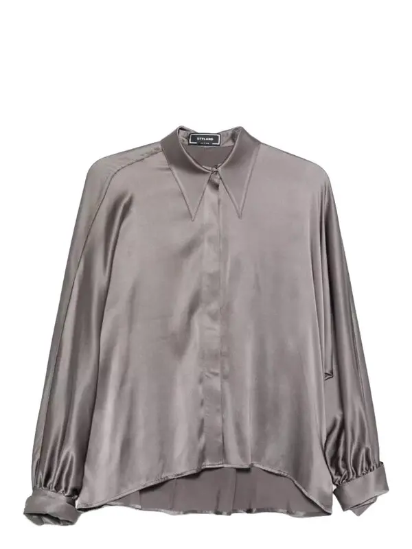 STYLAND Kimono-sleeve Satin Shirt - Grey