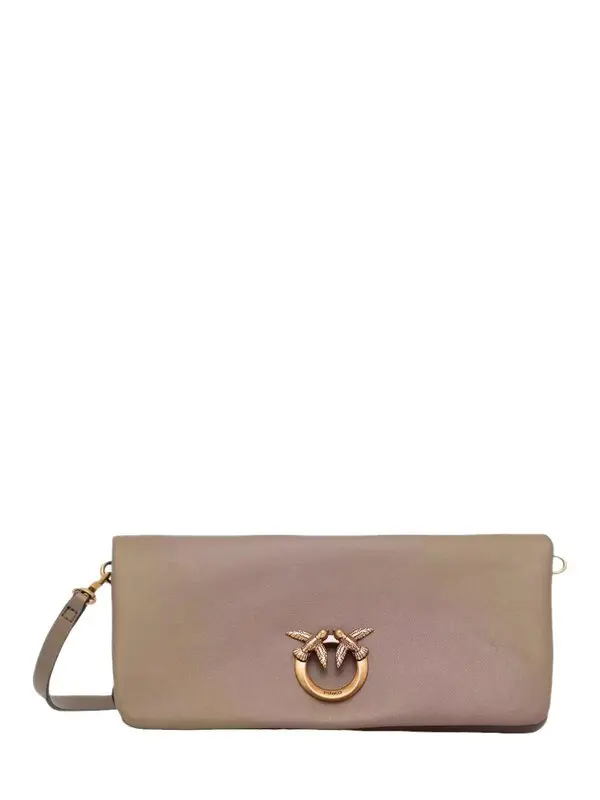 Pinko Love Bag Click Soft Horizontal Mini Small Crossbody Clutch In Leather - Neutrals