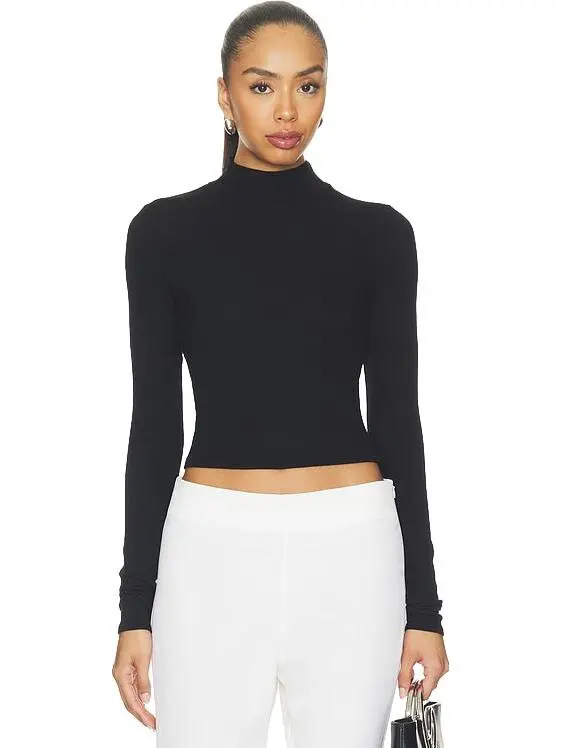 Enza Costa Fluid Silk Rib Mockneck Tee - Black