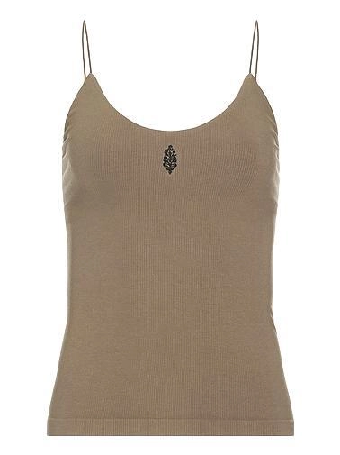 Free People X Skinny Strap Logo Tank Top In Sandy In Beige - Pewter