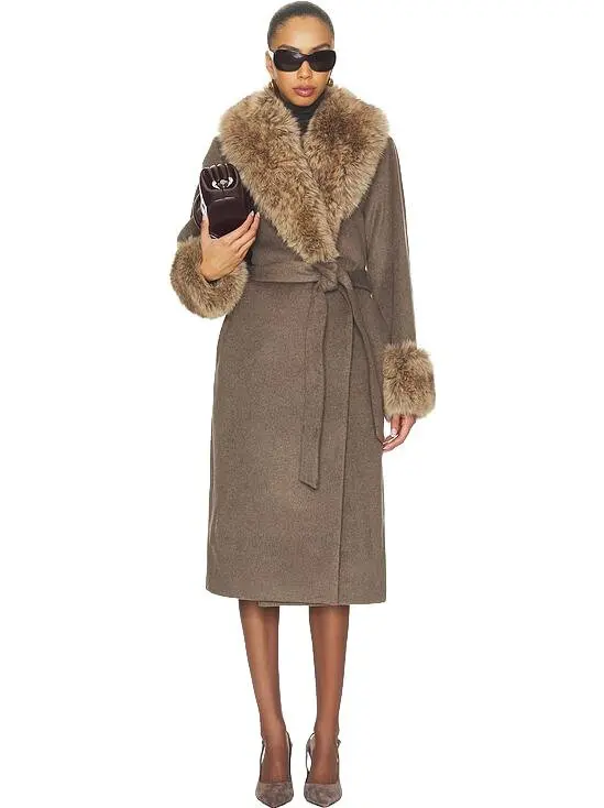 Simkhai Kinsley Belted Long Coat In Chocolate - Birch