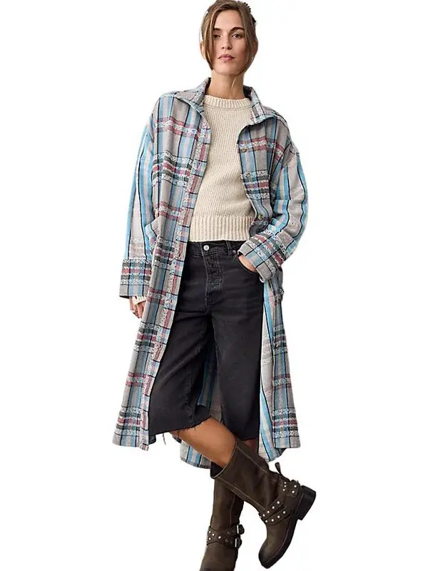Free People We The Free Sierra Plaid Maxi Shirt - Blue Combo