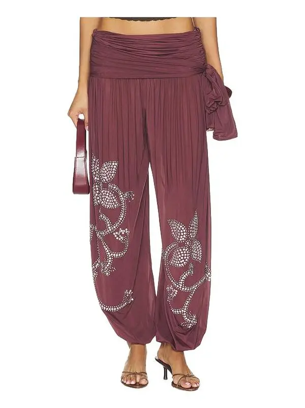 SIEDRES Tate Draped Jersey Pant In Purple - Brown