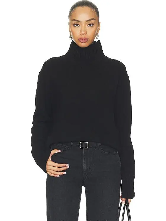 WHITE & WARREN Cashmere Oversized Standneck Sweater - Black