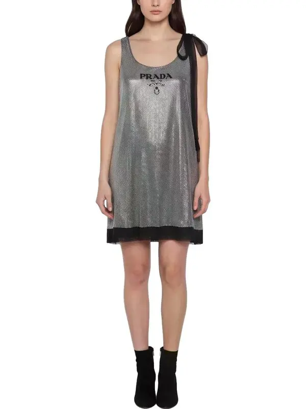 Prada 2021 Rhinestone-embellished Mini Dress - Silver