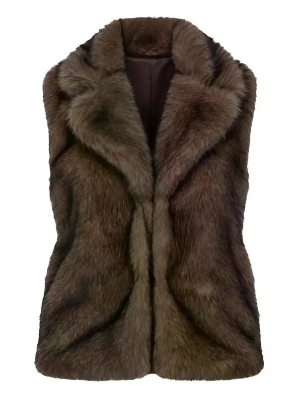 KAOS Faux-fur Notched-lapels Gilet - Brown