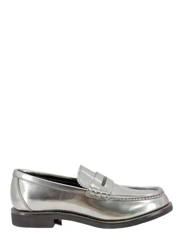 Brunello Cucinelli Monili-embellished Leather Loafers - Silver