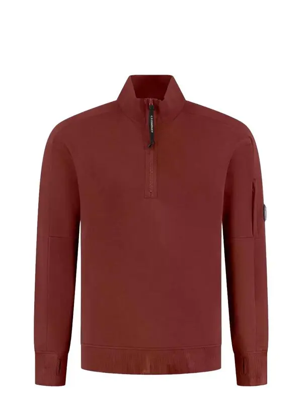 C.P. COMPANY Diagonal Raised Fleece Lens Half Zip Sweatshirt - Red