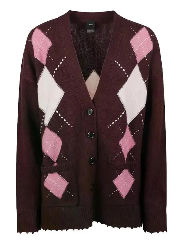 Pinko Wool And Cashmere Cardigan With Diamond Motif - Red