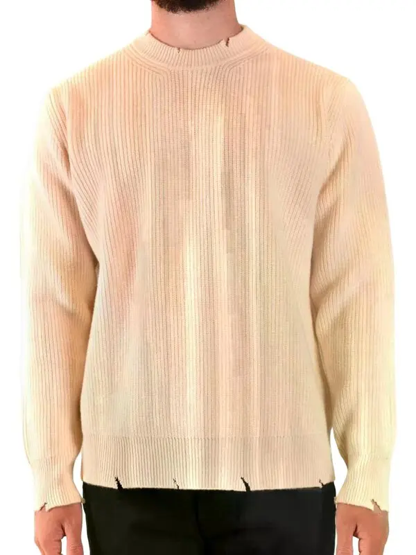 LANEUS Ripped-effect Ribbed-knit Sweater - Neutrals