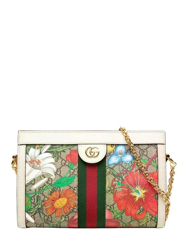 Gucci 2000-2015 Small Gg Supreme Flora Web Ophidia Chain Crossbody Bag - Neutrals