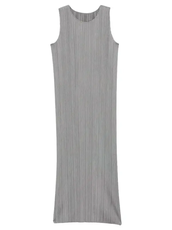 Issey Miyake Pleated Sleeveless Midi Dress - Grey