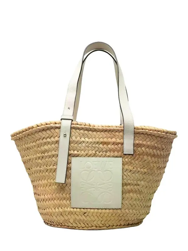 Loewe 2020 Medium Raffia Anagram Basket Tote Bag - Neutrals