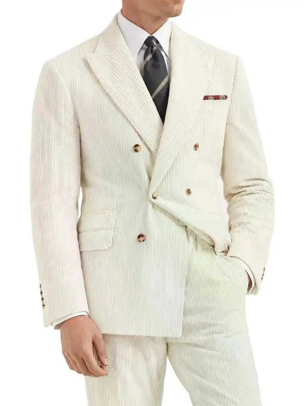 Brunello Cucinelli Corduroy Double-breasted Suit - Neutrals