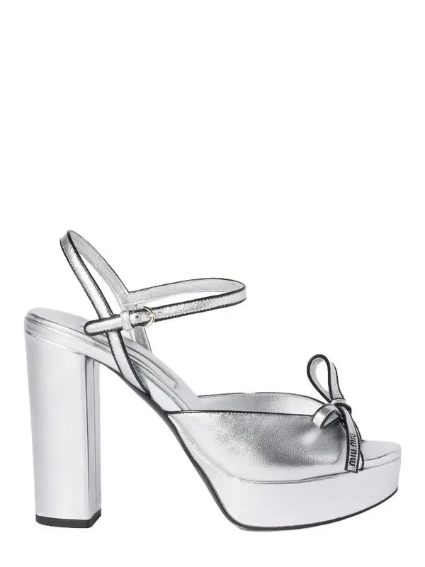 Miu Miu Mordoré Nappa Leather Platform Sandals - Silver