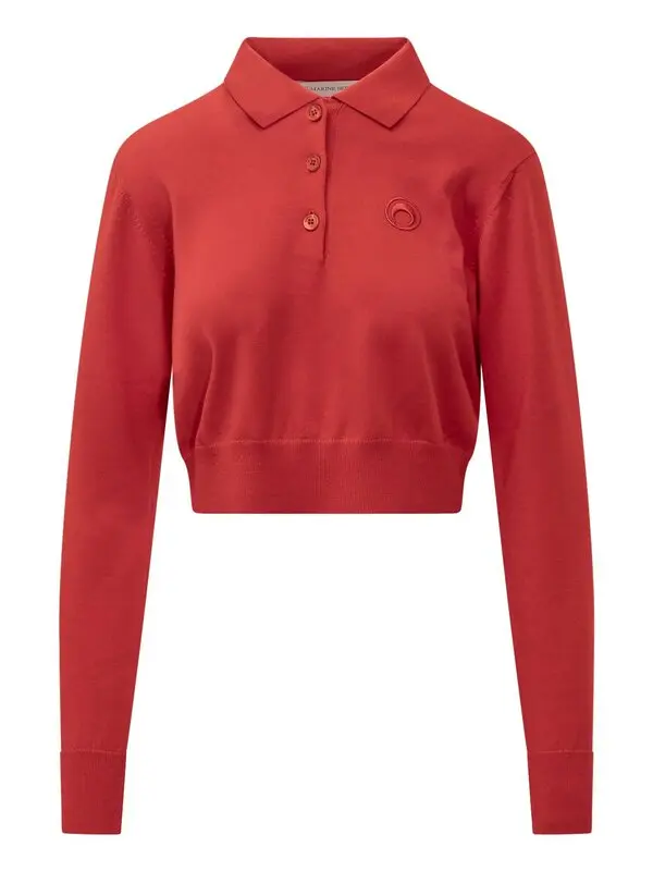MARINE SERRE Marine Knit Long Sleeve Polo - Red
