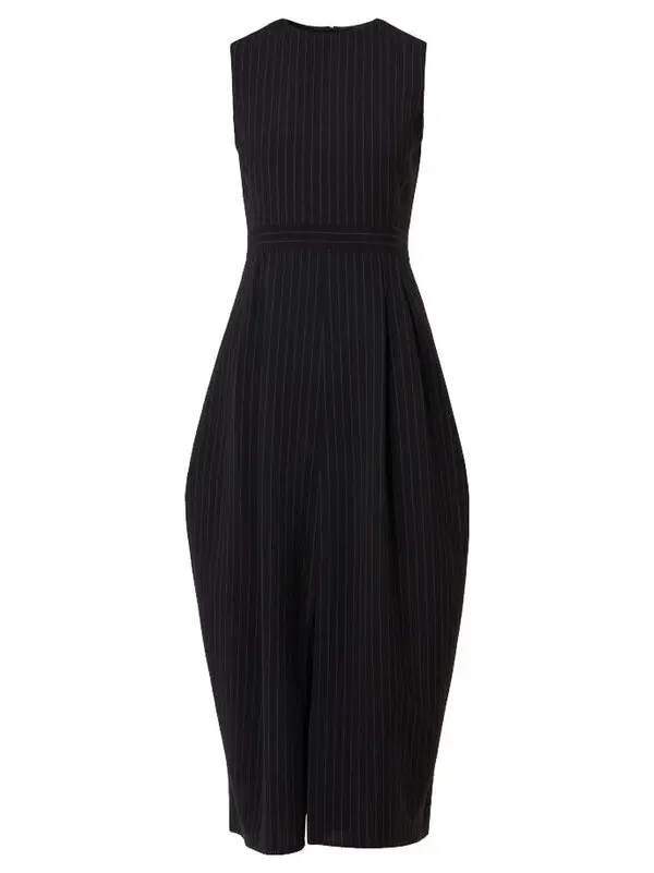 Akris Pinstriped Virgin Wool Crepe Bubble Midi Dress - Black Cream