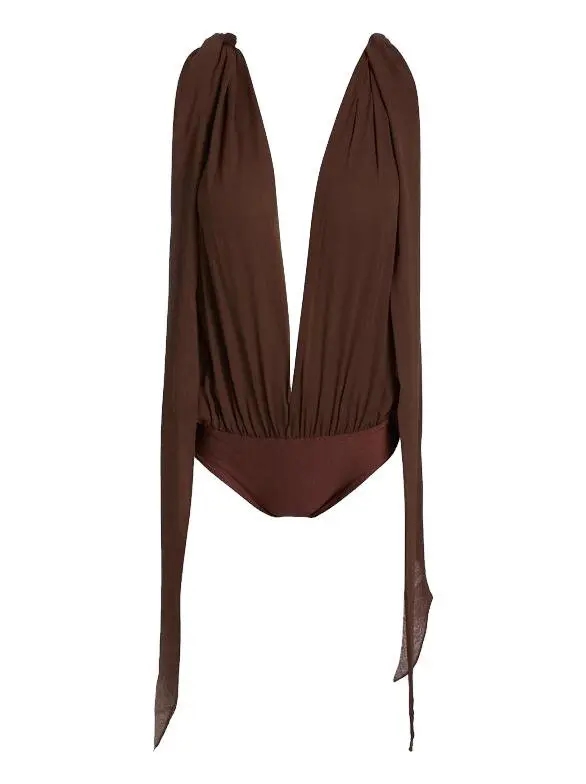 MARIANDREE GAITAN Valerie Plunging Bodysuit - Brown