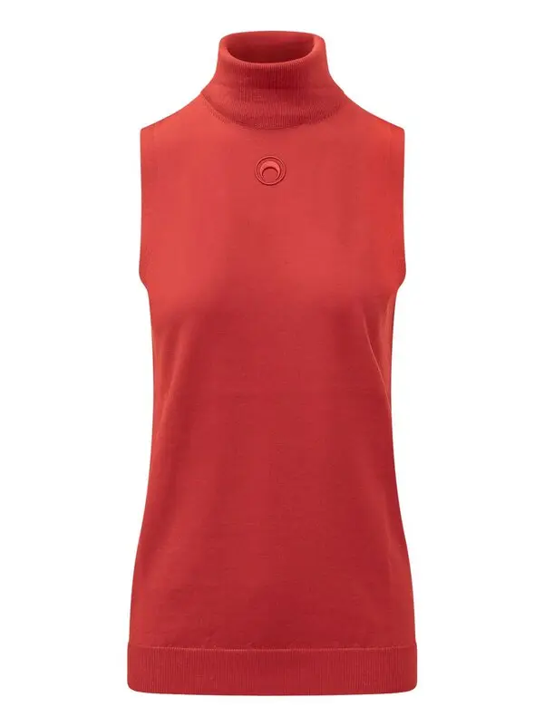 MARINE SERRE Merino Knit Long Sleeve Sweatshirt - Red