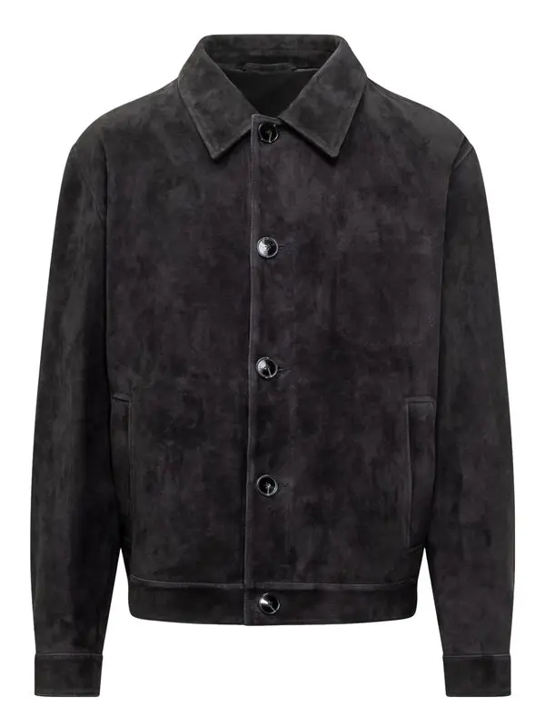 BOSS Goat Leather Moto Jacket - Dark Blue