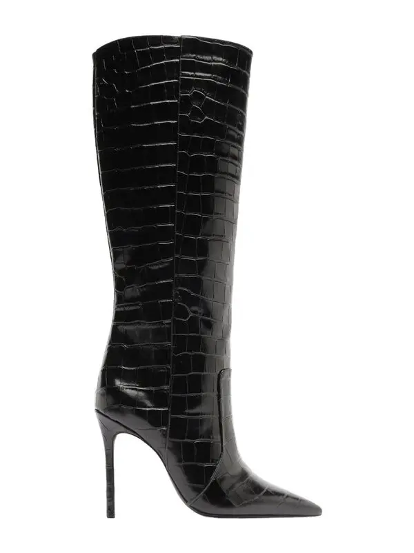 Schutz Samira 100mm Croc-embossed Leather Knee-high Boots - Black