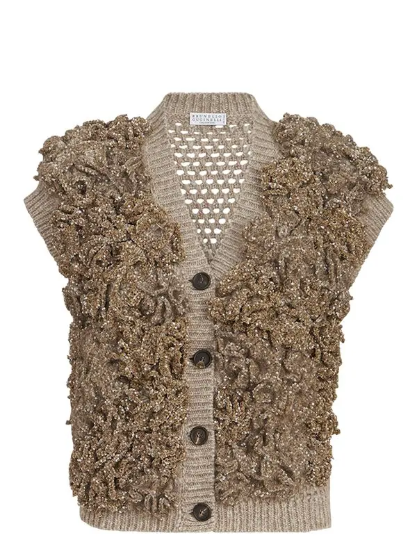 Brunello Cucinelli Dazzling Blossom Opera Sweater Vest - Beige
