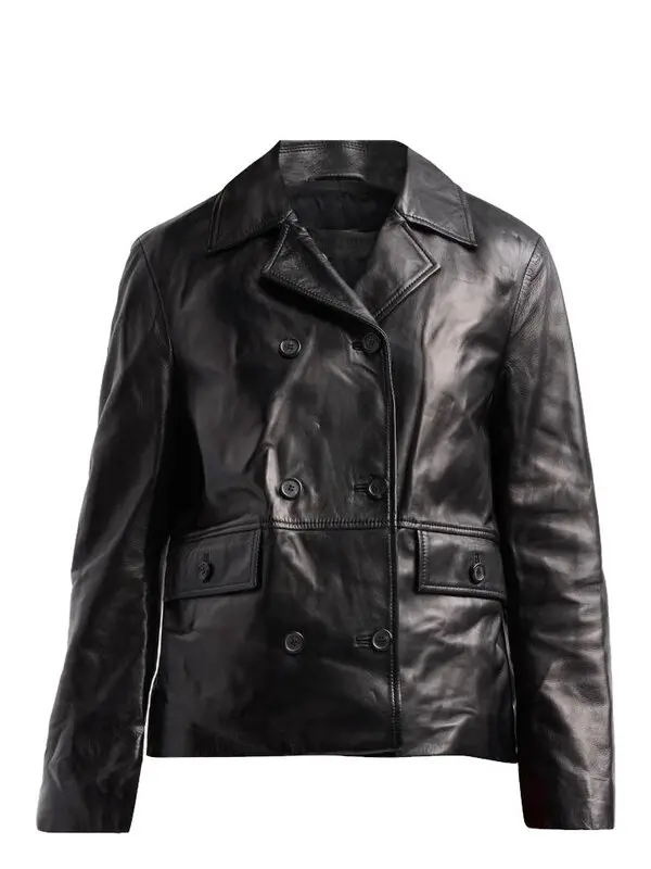 NILI LOTAN Dorian Leather Double-breasted Jacket - Black