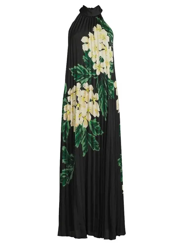 UNGARO Lester Floral Pleated Maxi Dress - Black Multi