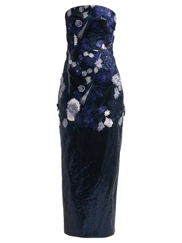MILLY Orion Embellished Strapless Column Gown - Navy Multi