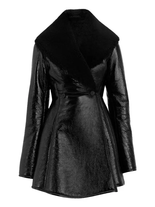Alaïa Patent Leather & Shearling Princess Coat - Noir